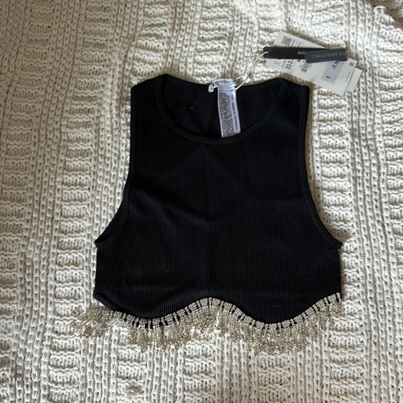 Zara | Tops | Black Nwt Zara Crop Tank With Diamond Fringe | Poshmark
